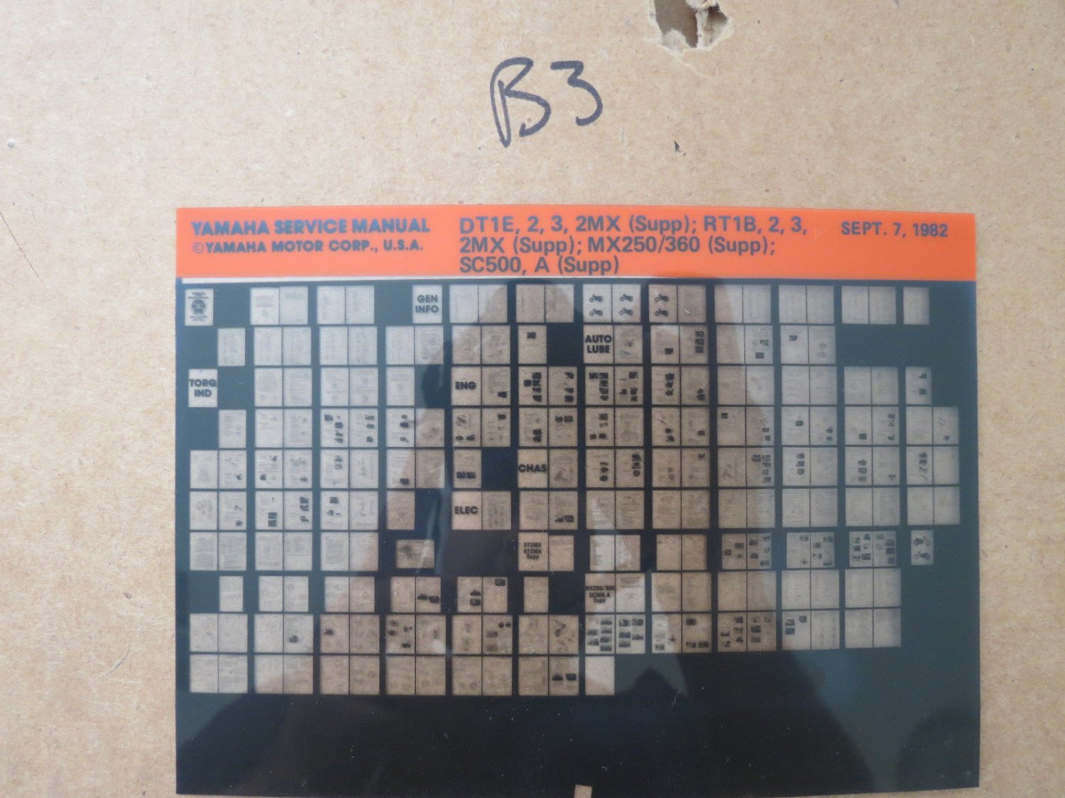 YAMAHA MICROFICHE PARTS LOOK UP CARD YAMAHA DT1E, 2, 3, MX250 MX360 ...