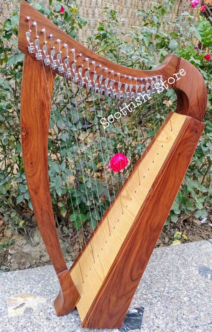 22 String Celtic Lever Harp With Free Extra String Set Tuning key Carry Bag