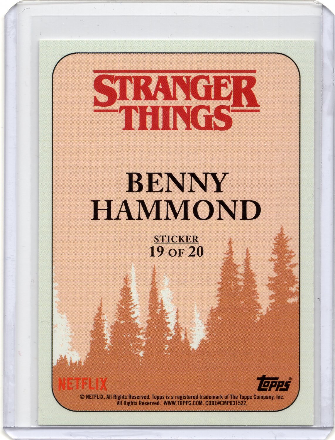 Benny Hammond 2018 Topps Stranger Things Character Sticker