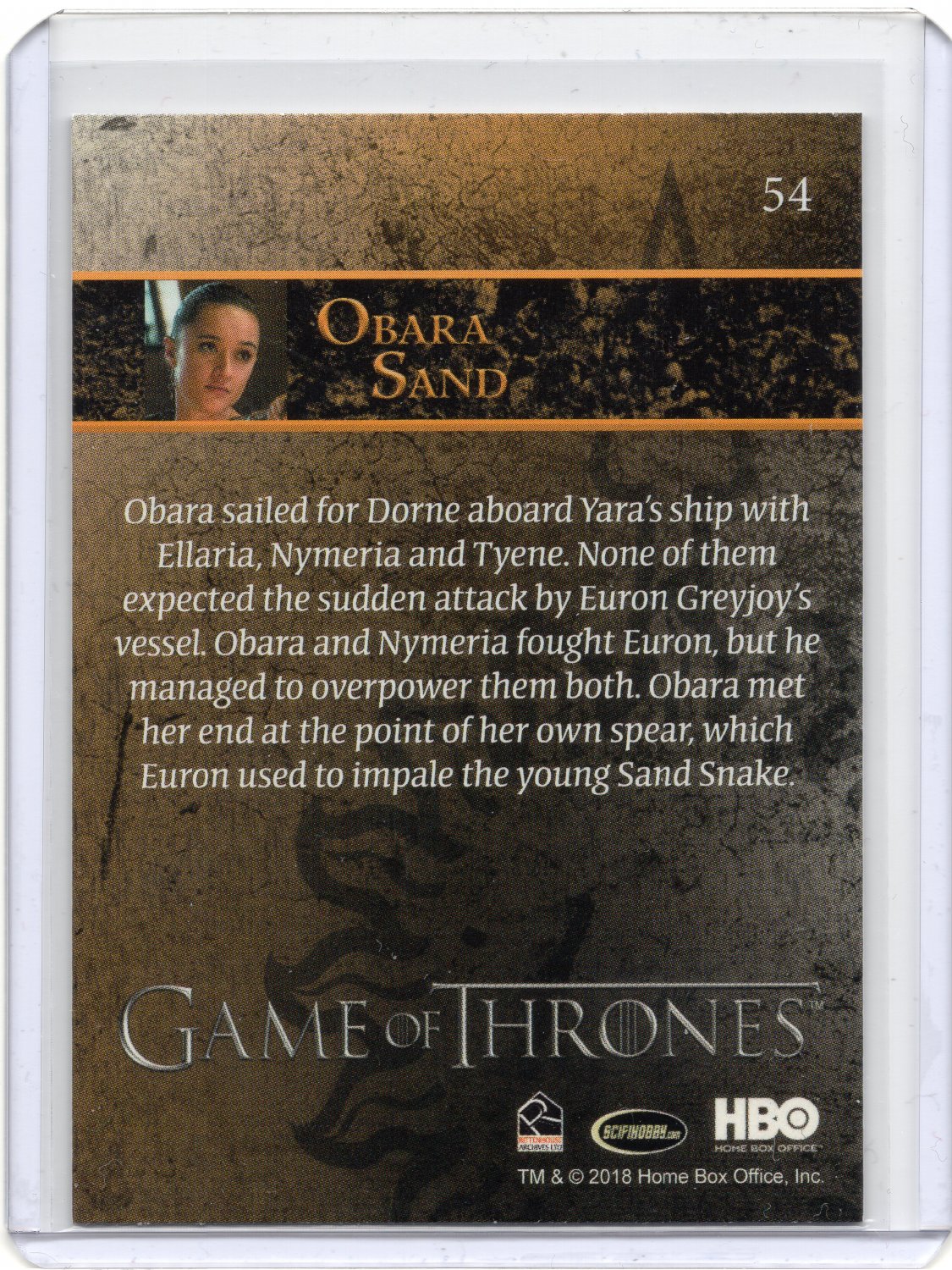 Obara Sand 2018 Rittenhouse Game of Thrones Season 7 card #54
