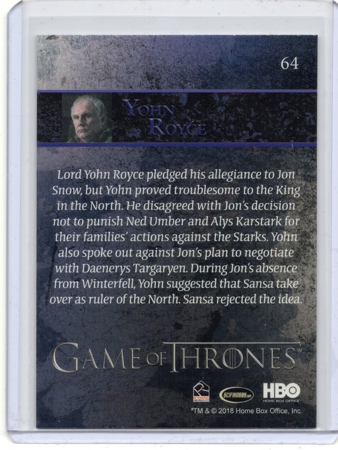 Yohn Royce 2018 Rittenhouse Game of Thrones Season 7 card #64