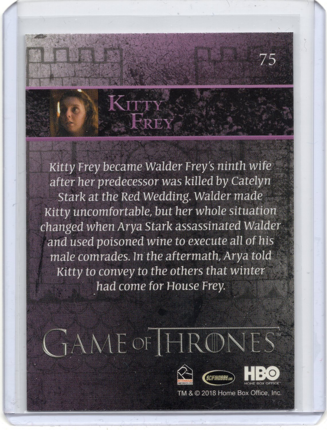 Kitty Frey 2018 Rittenhouse Game of Thrones Season 7 card #75