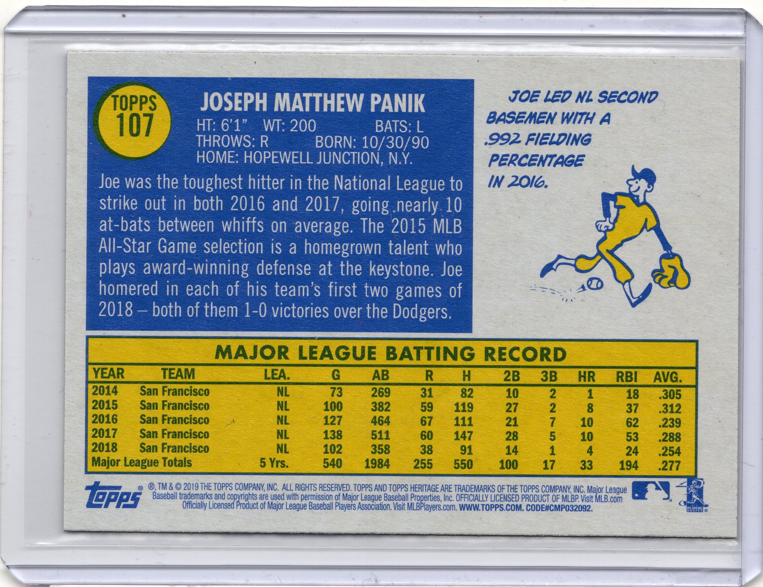 Joe Panik 2019 Topps Heritage card #107 San Francisco Giants