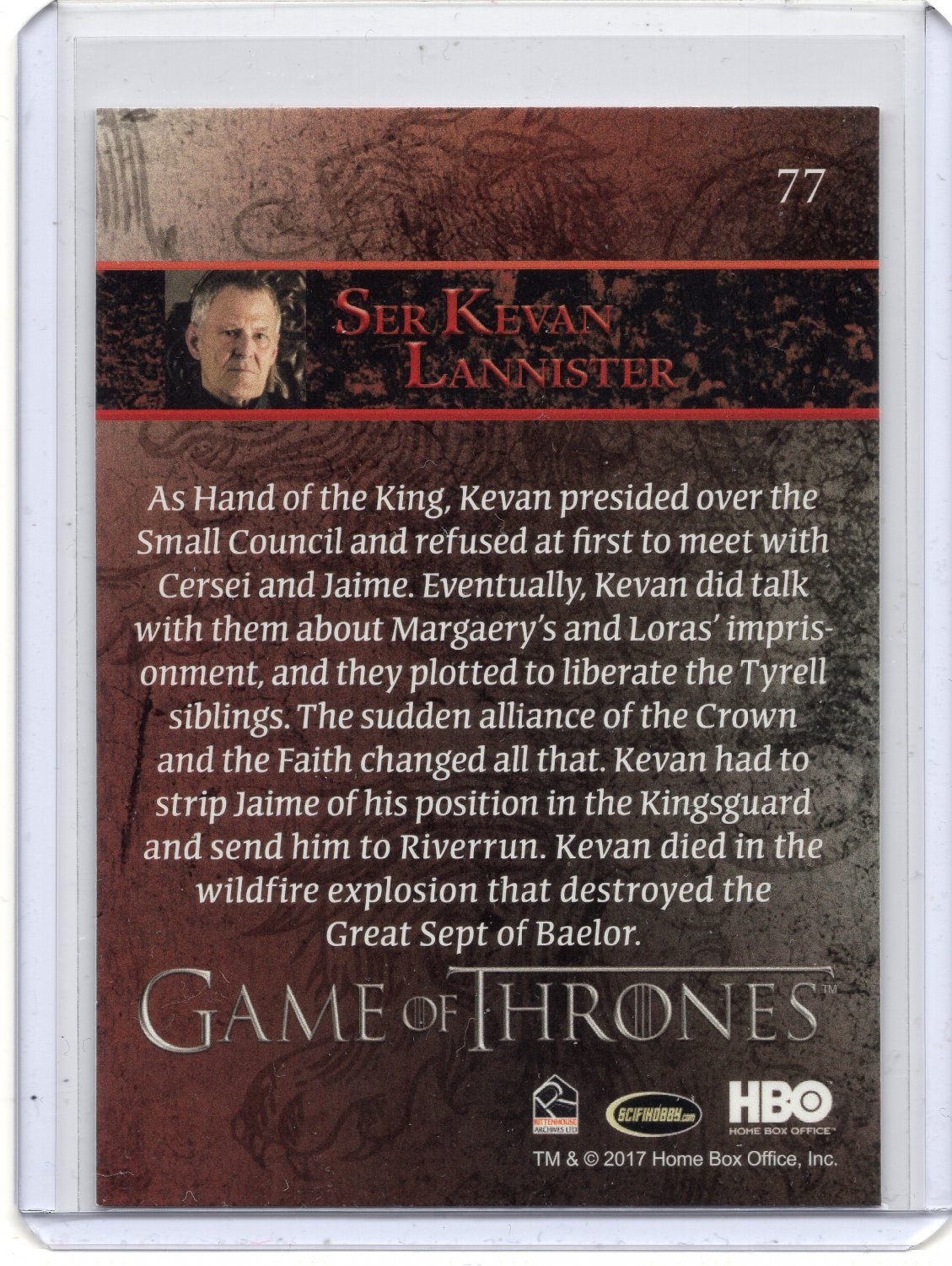 Ser Kevan Lannister 2017 Rittenhouse Game of Thrones Season 6 card #77