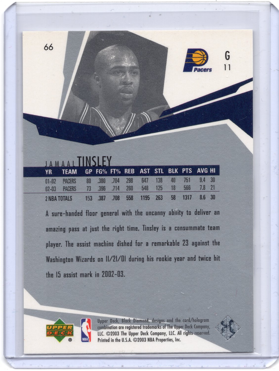 Jamaal Tinsley 2003-04 Upper Deck Black Diamond card #66 Indiana Pacers