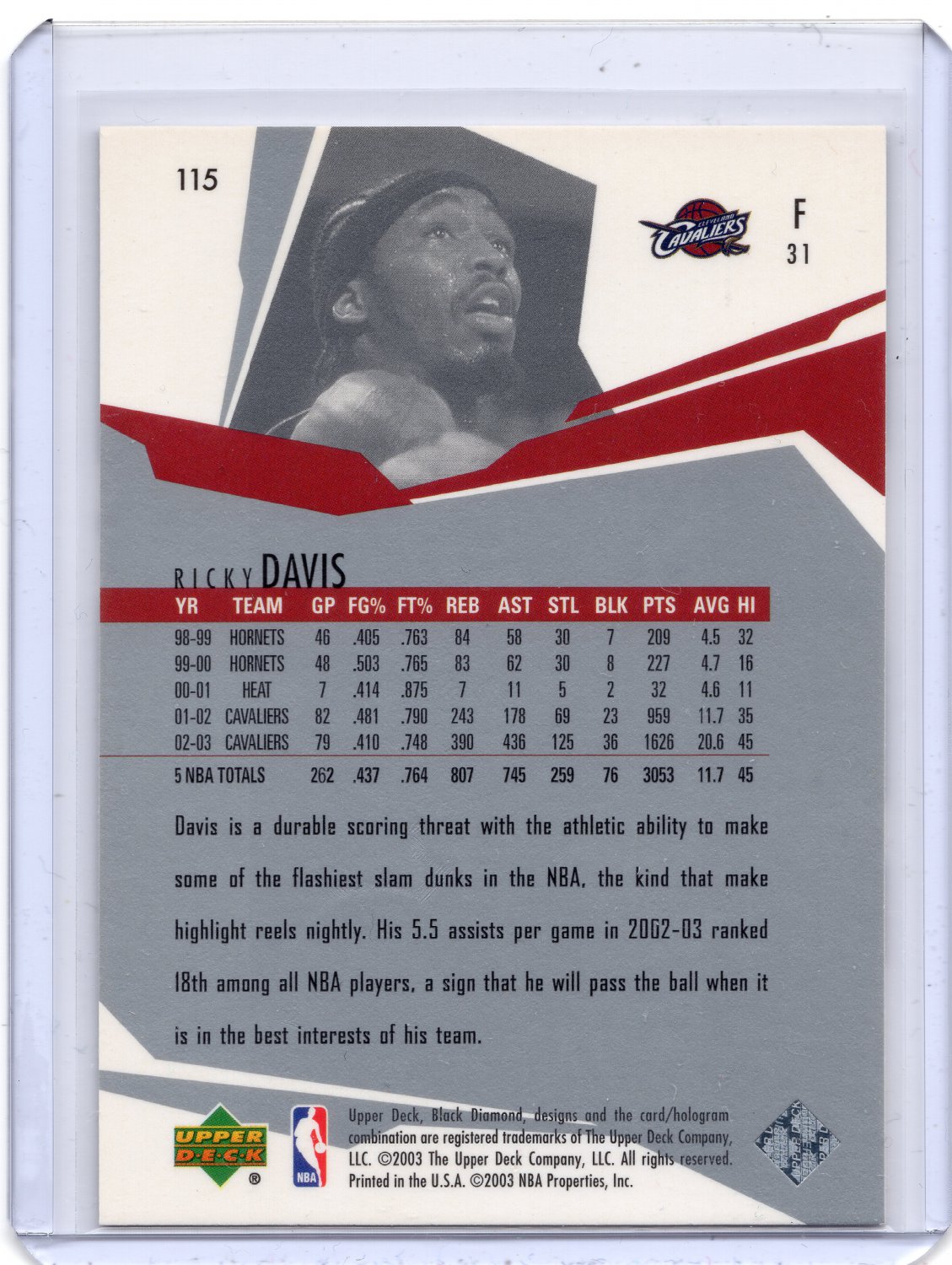 Ricky Davis 2003-04 Upper Deck Black Diamond card #115 Cleveland Cavaliers
