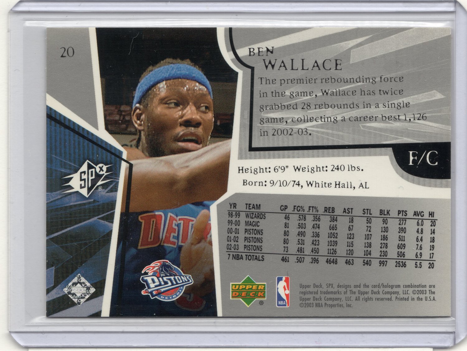 Ben Wallace 2003-04 Upper Deck SPx card #20 Detroit Pistons