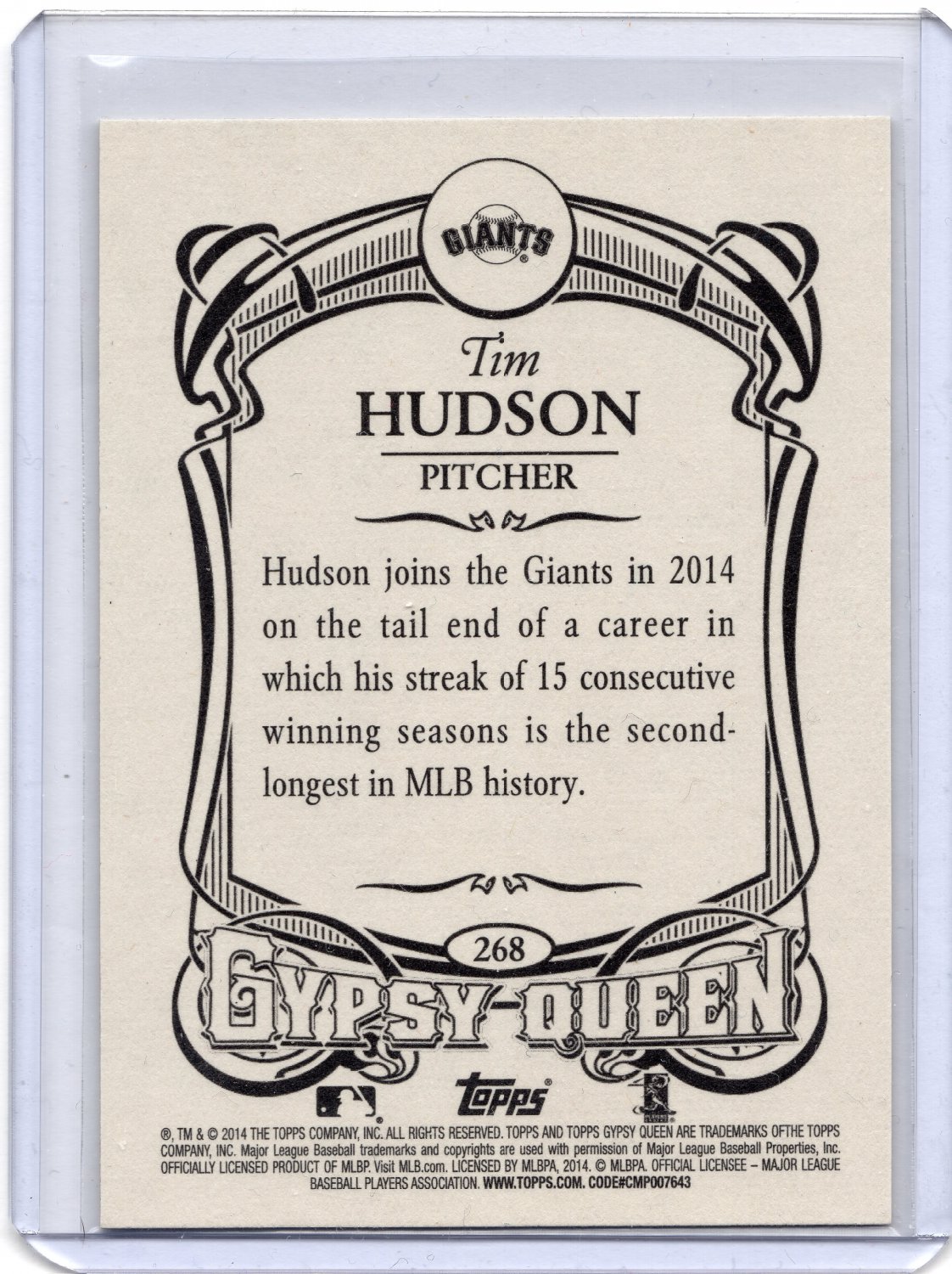 Tim Hudson 2014 Topps Gypsy Queen card #268 San Francisco Giants