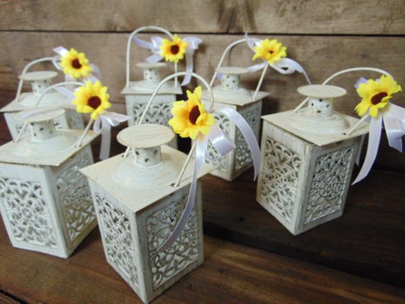 Set of 10 Rustic Mini White Wedding Lanterns