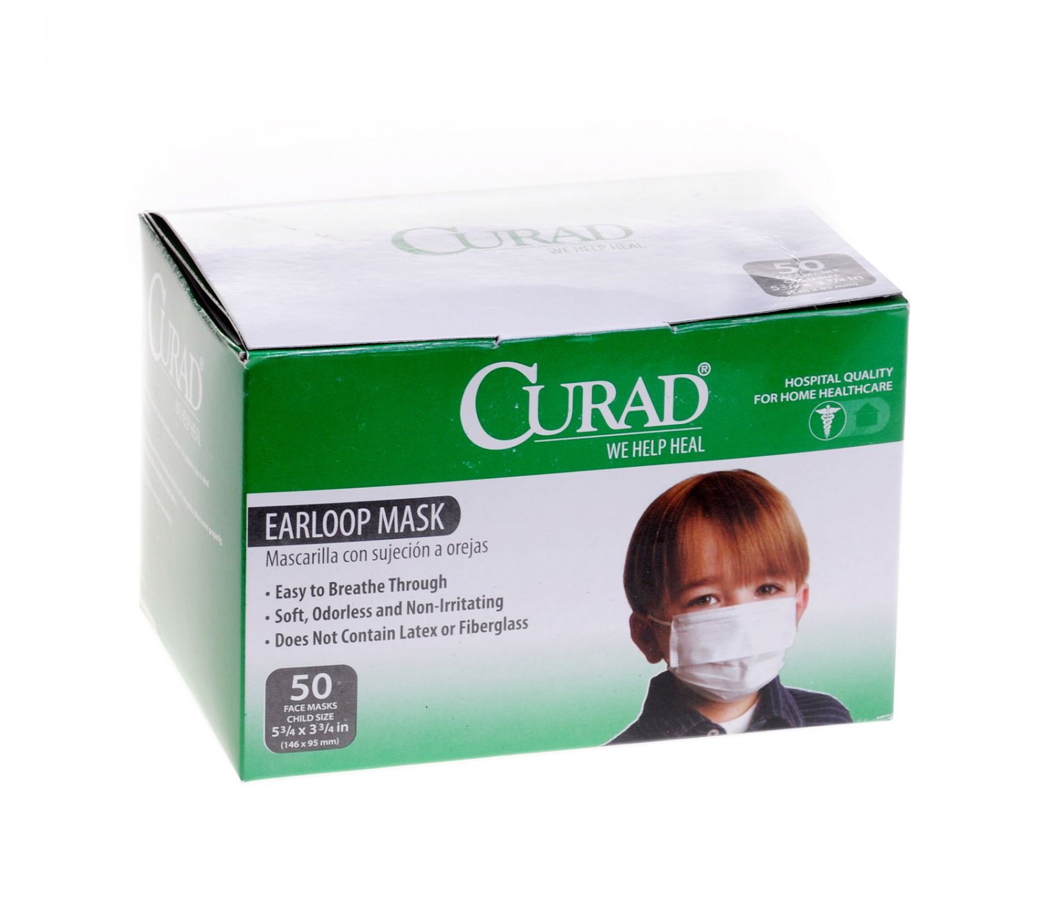 Medline Curad Child Size Face Mask with Earloops, White, 50 Count - CUR380Z