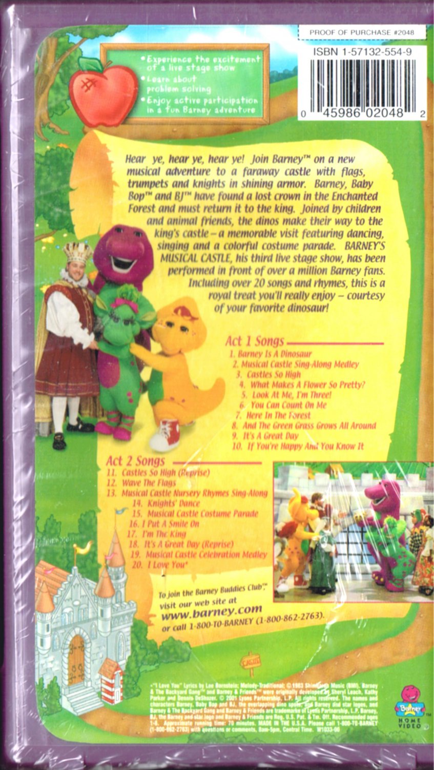 Barney VHS Video Tape-Barney's Musical Castle Live-Songs-New-Sealed
