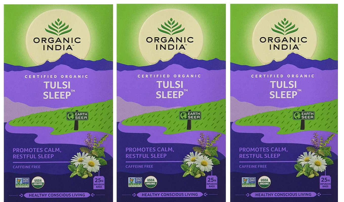 Organic India Tulsi Sleep Tea Bags, 25 Tea Bags x 3 (75 Tea Bags)