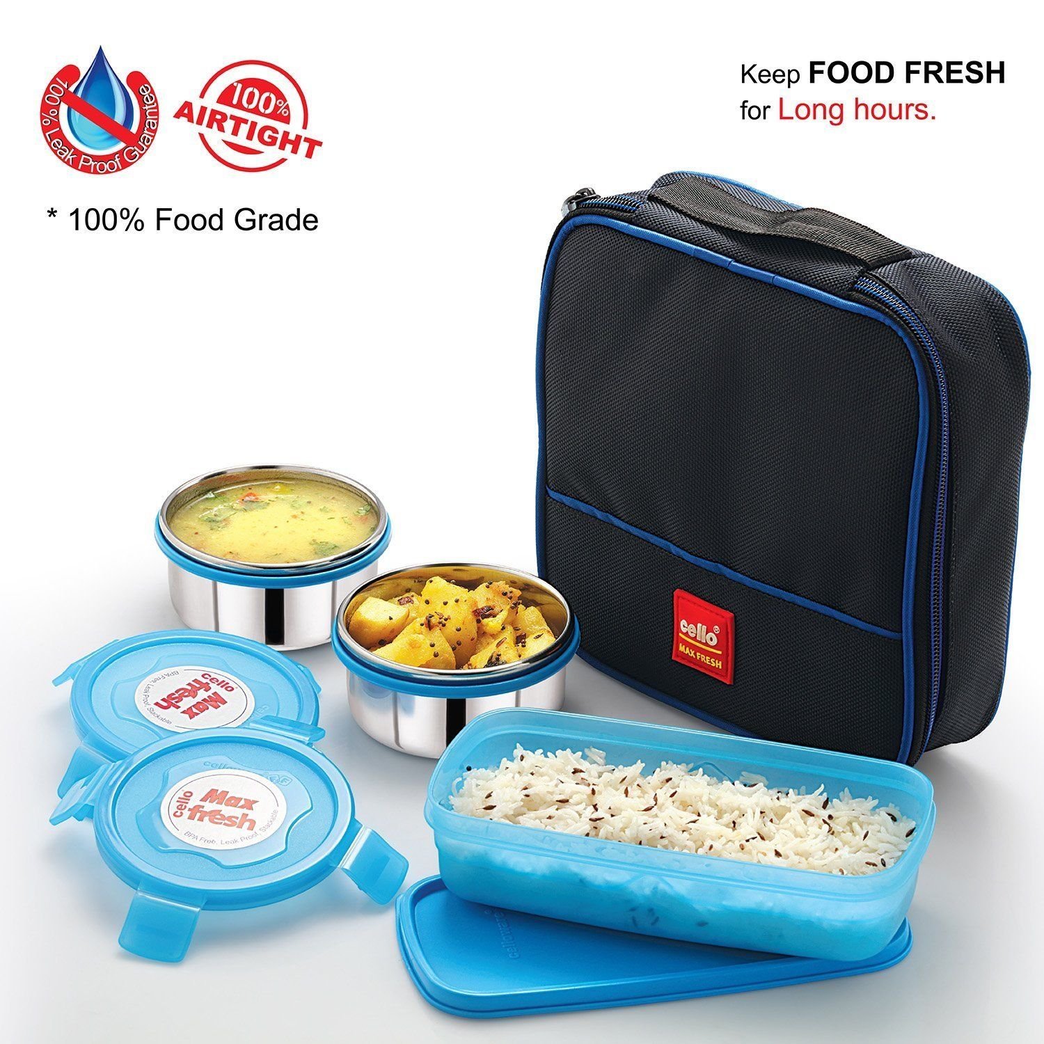 Cello Max Fresh Perfect 3 Container Lunch Box With Bag