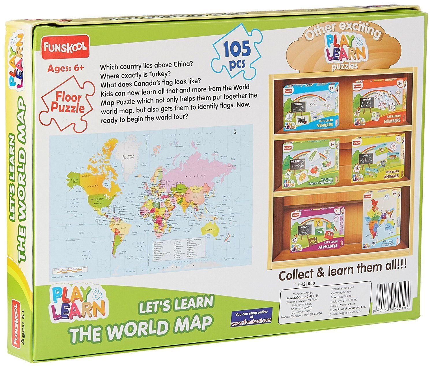 Funskool-Play & Learn World Map Puzzles (105 puzzle pieces)