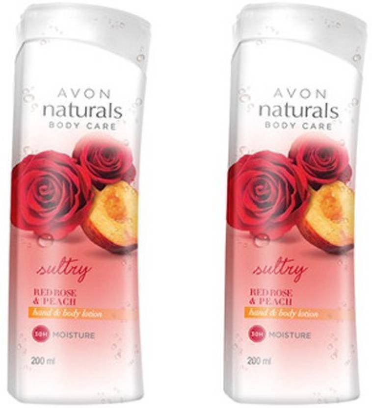 Avon Naturals Red Rose & Peach Hand & Body Lotion - 200ml x 2 (Pack of 2)