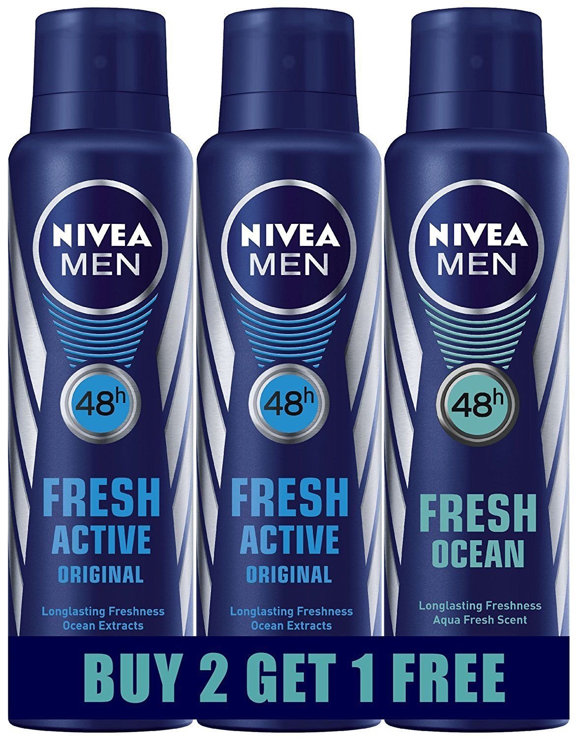 Nivea Men Fresh Active + Fresh Ocean Deodorant 150ml x 3 (Pack of 3)