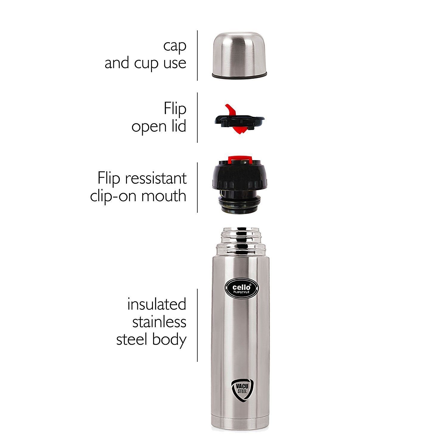 Cello Flip Style Stainless Steel Flask