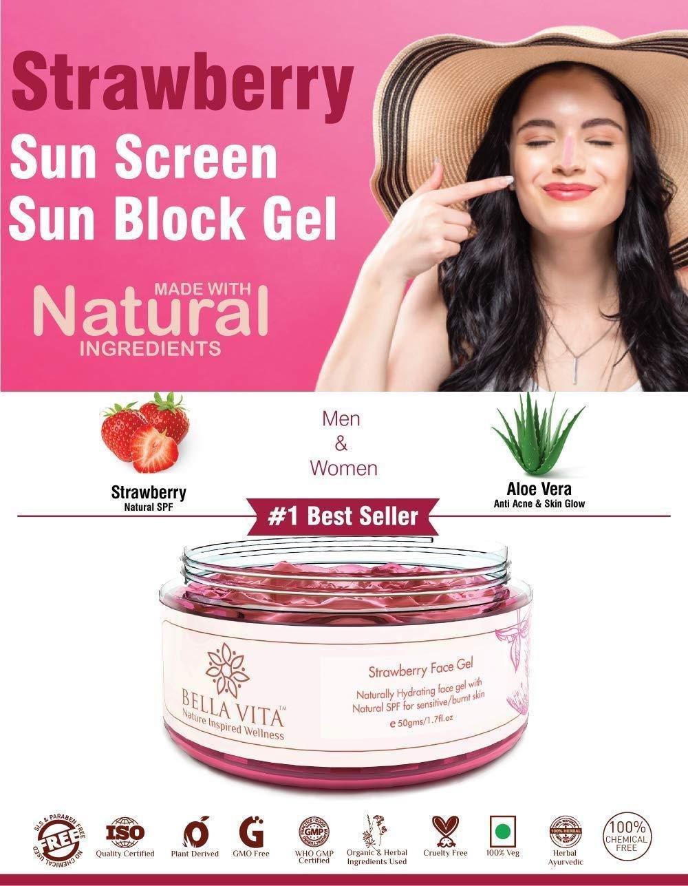 Bella Vita Organic Strawberry Sun Screen Sun Block Gel With Natural SPF ...