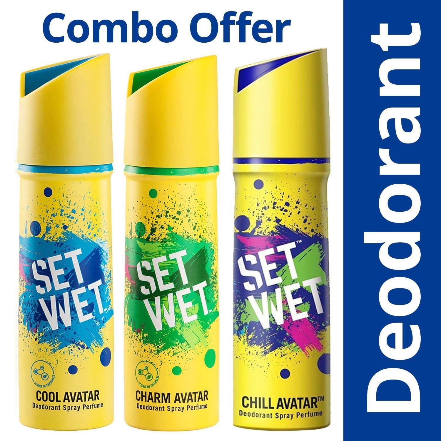 Set Wet Deodorant Spray Perfume, 150ml x 3 (Cool + Charm + Chill Avatar)