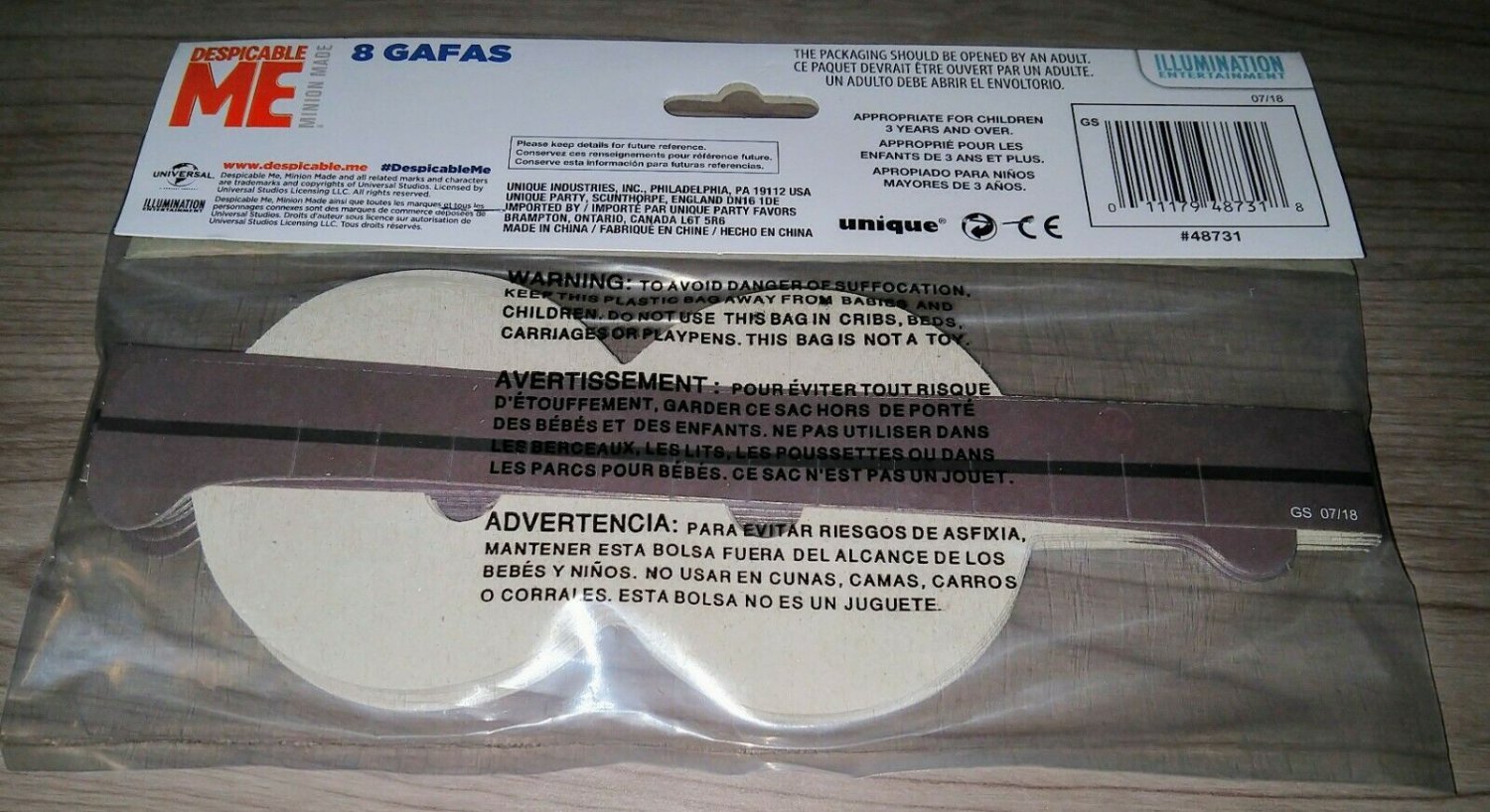 8 MINIONS Despicable Me Paper Goggles Set Birthday Party Supplies Favor ...