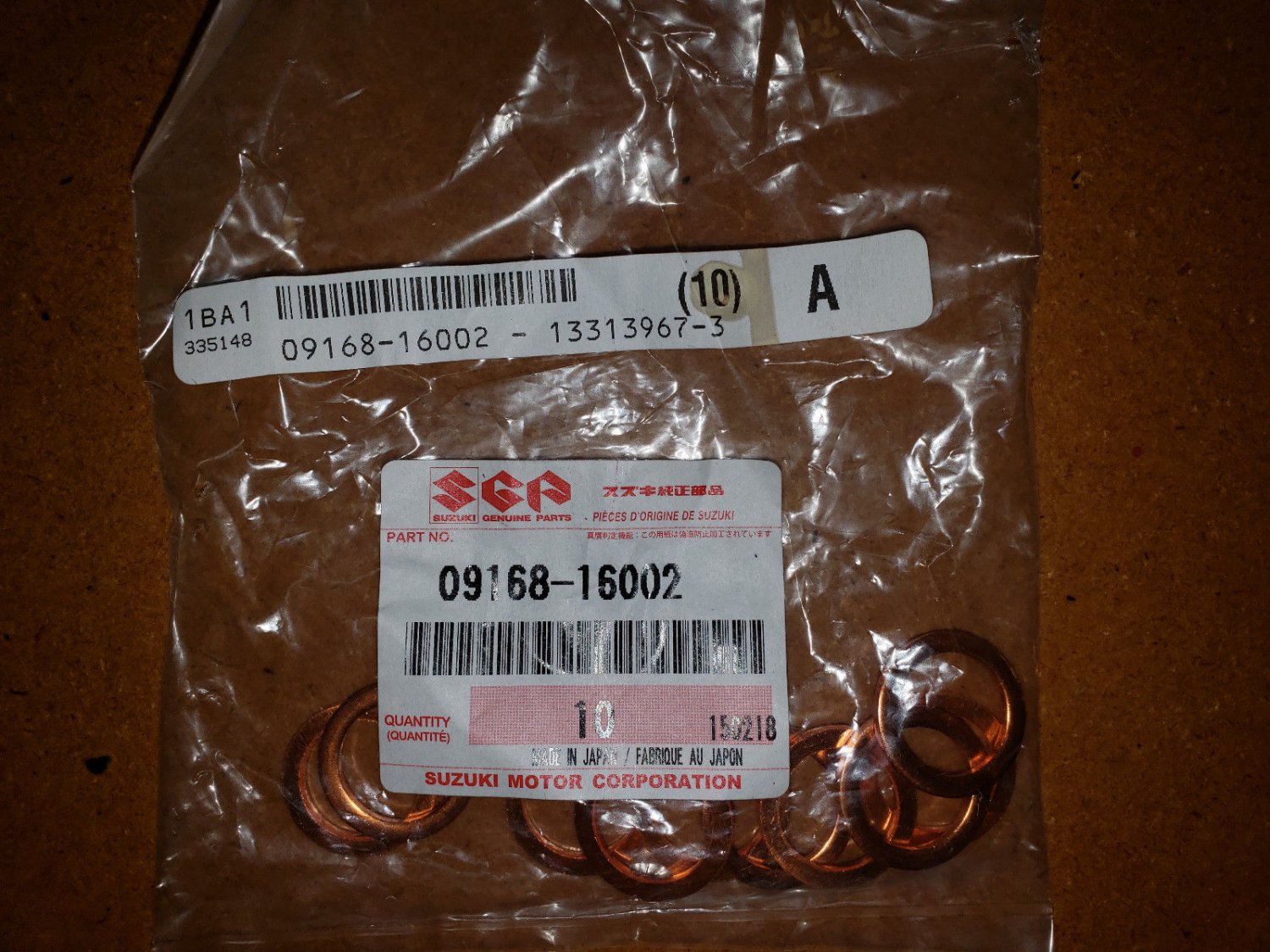 OEM GENUINE SUZUKI OIL COOLER GASKET 09168-16002 BANDIT GASKET (PACK OF 10)