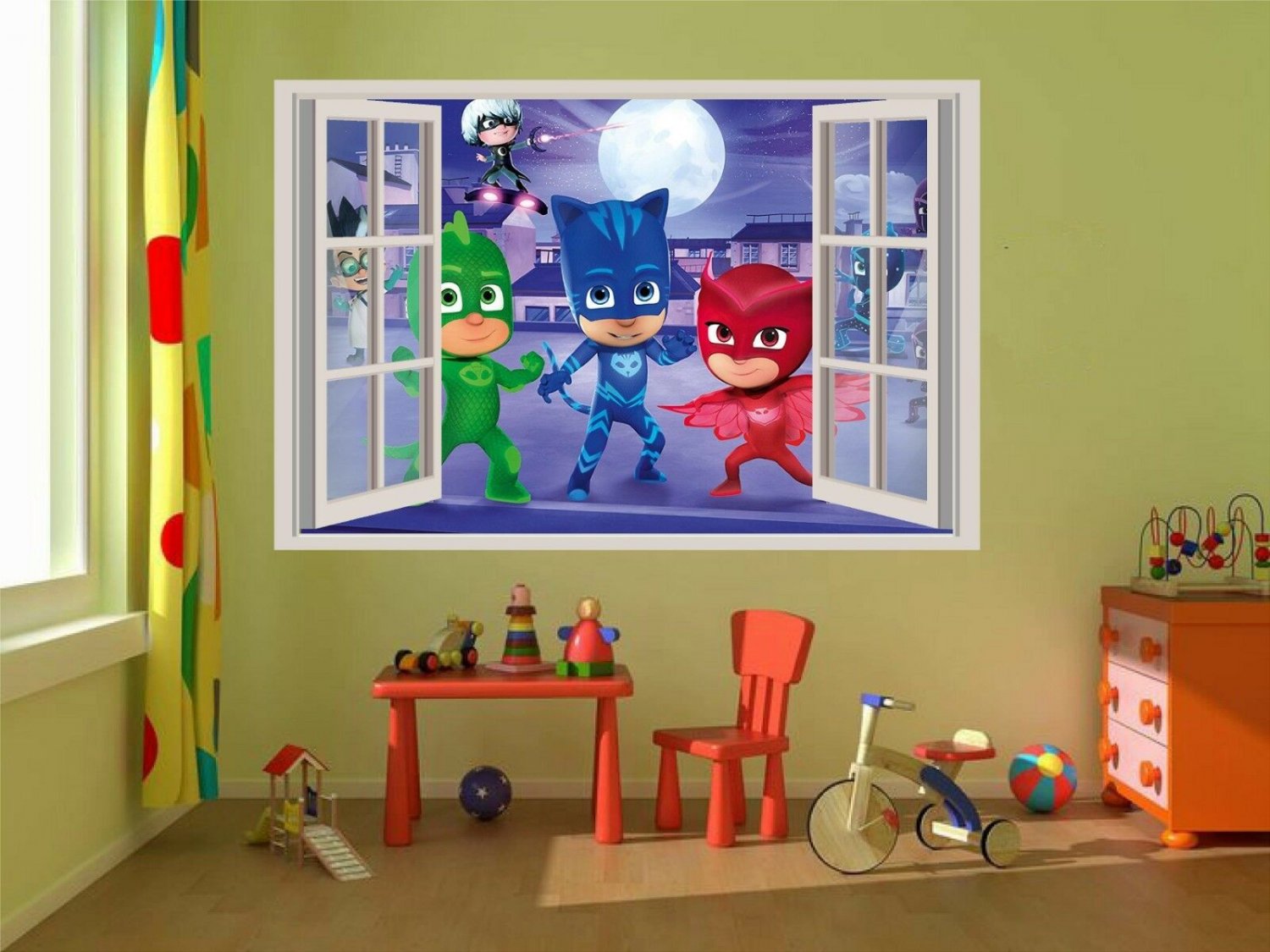 Pj Masks kids bedroom 3D Window Decal WALL STICKER Home Decor Art Mural 4