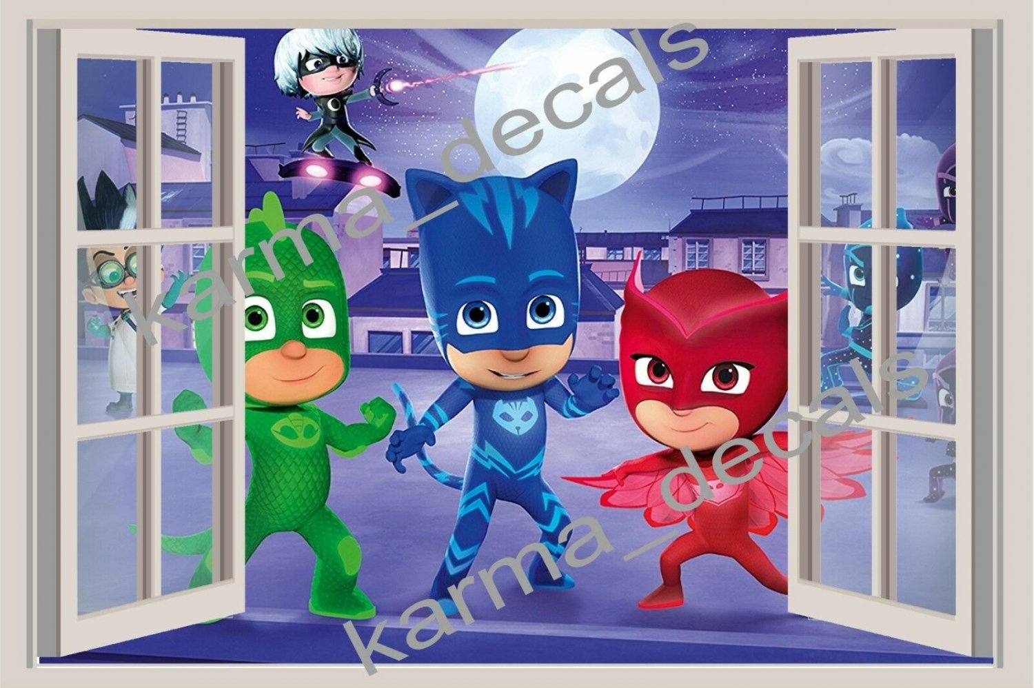 Pj Masks kids bedroom 3D Window Decal WALL STICKER Home Decor Art Mural 4