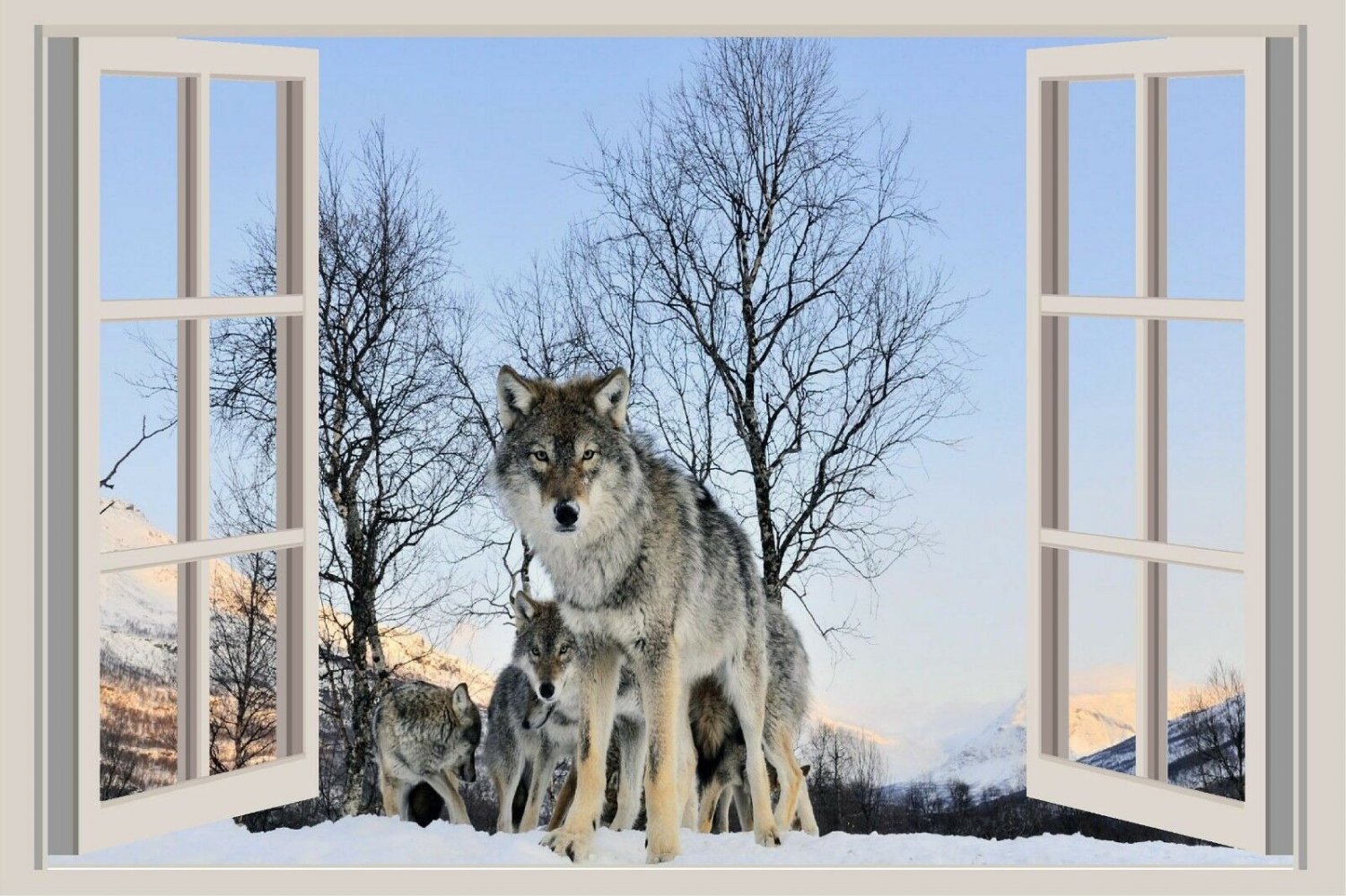 Wolves In Snow 2 Window View Decal WALL STICKER Home Decor Art Mural ...