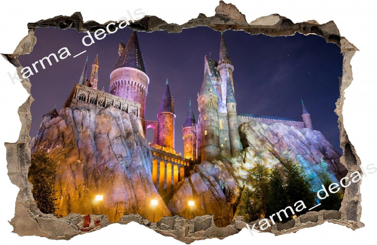Harry Potter Hogwarts lights castle 3D Window View Decal WALL STICKER ...