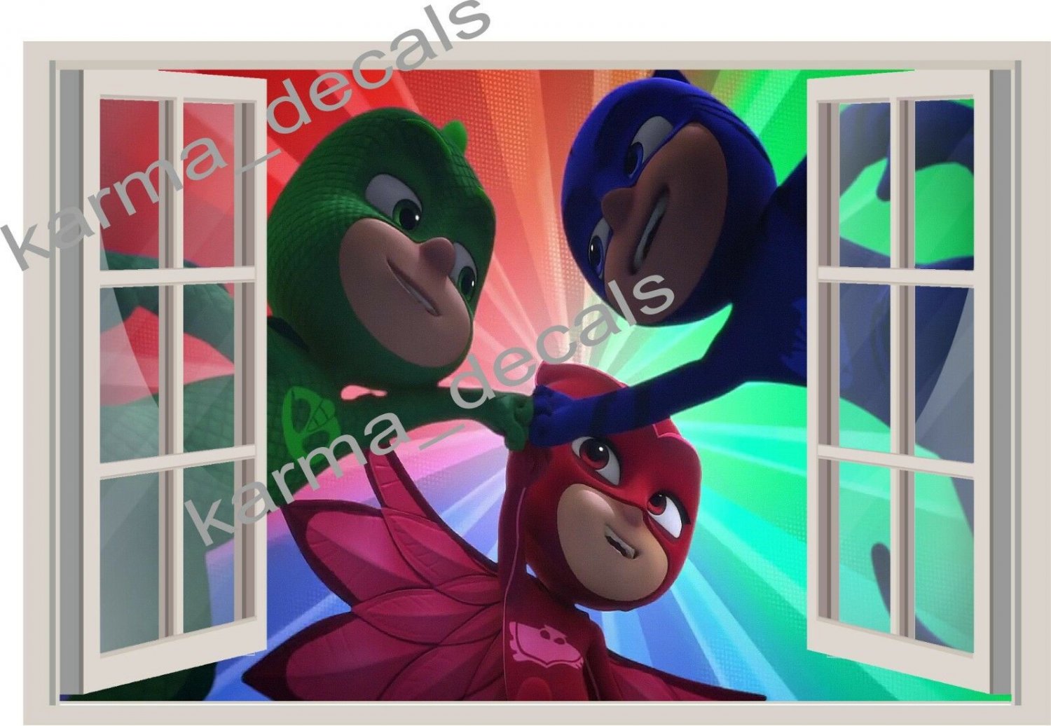 Pj Masks kids bedroom 3D Window Decal WALL STICKER Home Decor Art Mural 5