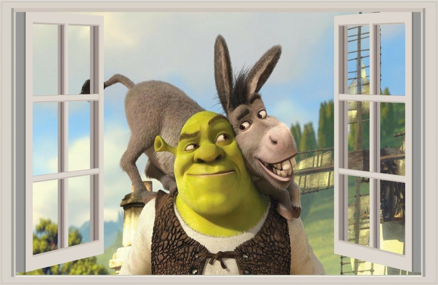 Shrek Fiona Window Wall View decal. Donkey Dream, Works, Pixar Movie 2