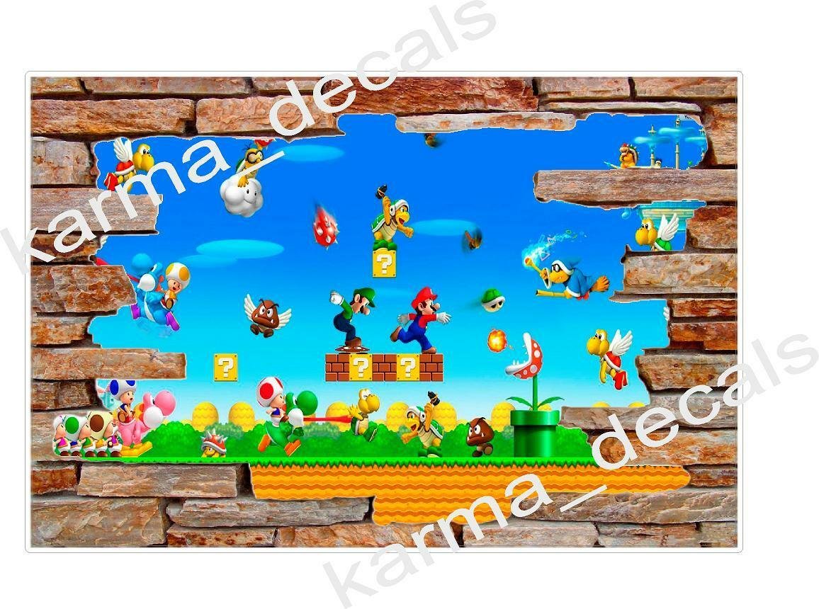 Super Smash Bros Mario Characters 3D Window Rock Decal Wall Sticker Art ...