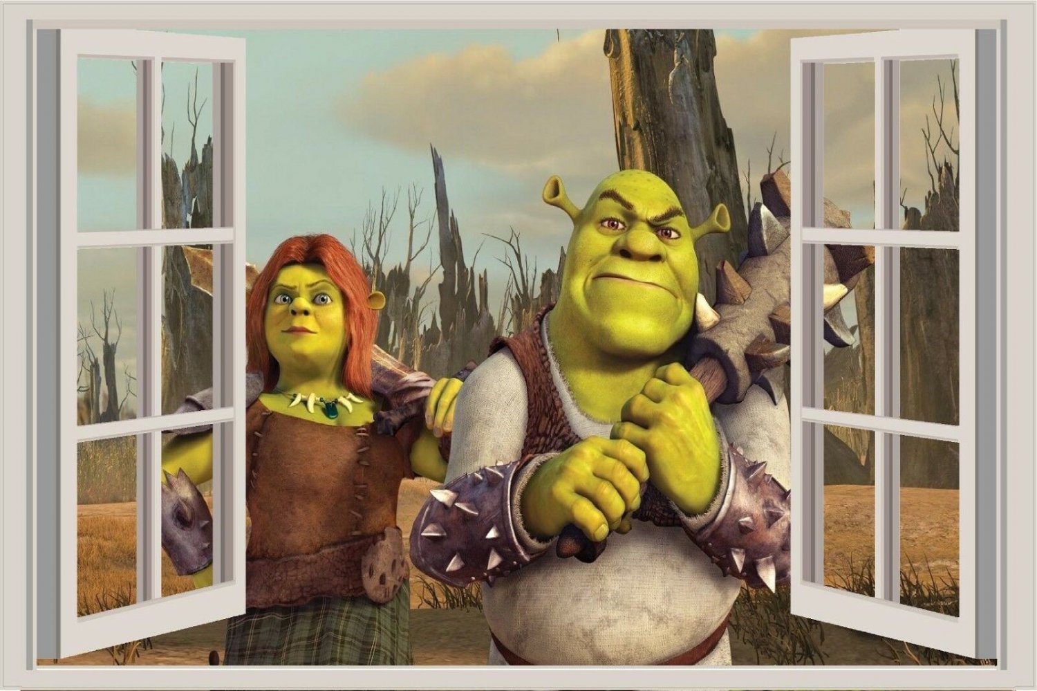 Shrek Fiona Window Wall View decal. Donkey Dream, Works, Pixar Movie