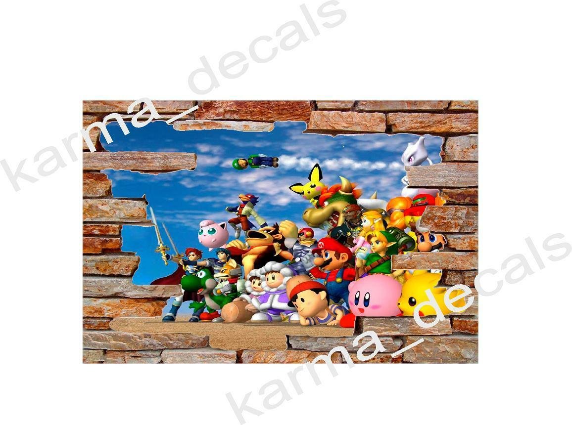 Super Smash Bros Mario Characters 3D Window Rock Decal Wall Sticker Art ...