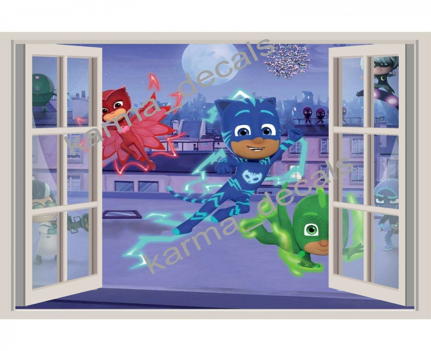 Pj Masks kids bedroom 3D Window Decal WALL STICKER Home Decor Art Mural 7