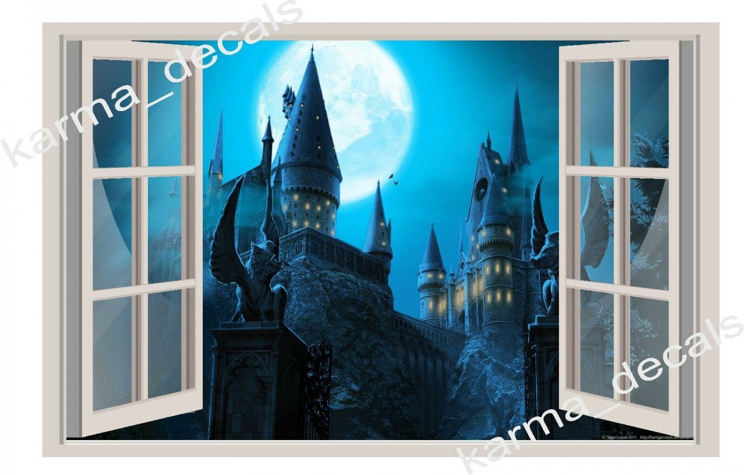 Harry Potter Hogwarts night moon 3D Window View Decal WALL STICKER Art ...