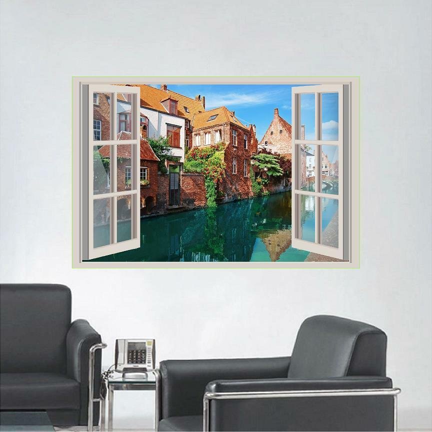 Bruges, Belgiu, canals Window View Decal Graphic WALL STICKER Art Mural ...