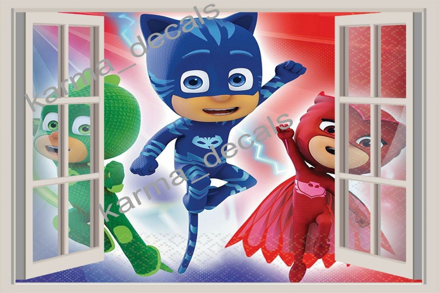 Pj Masks kids bedroom 3D Window Decal WALL STICKER Home Decor Art Mural 6
