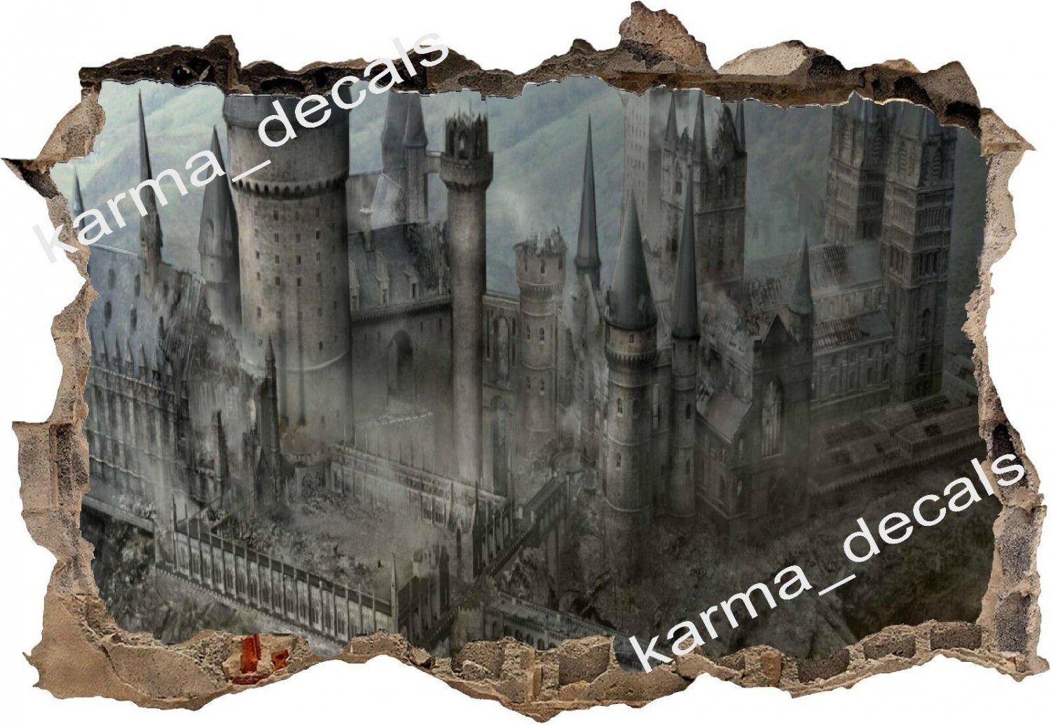 Harry Potter Hogwarts fog castle 3D Window View Decal WALL STICKER Art ...