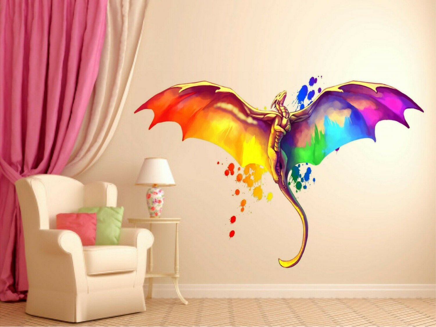 Rainbow dragon, paint splat Window View Decal WALL STICKER Home Decor art 2