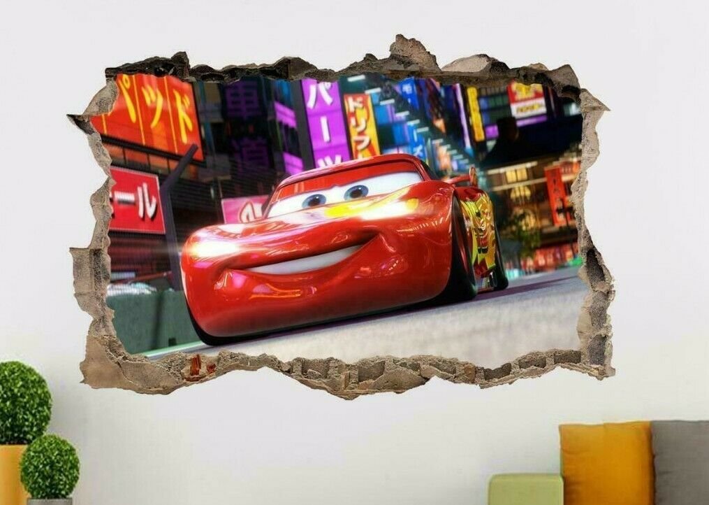LIGHTINING MCQUEEN Disney Cars Smashed Wall 3D Decal Wall Sticker H164
