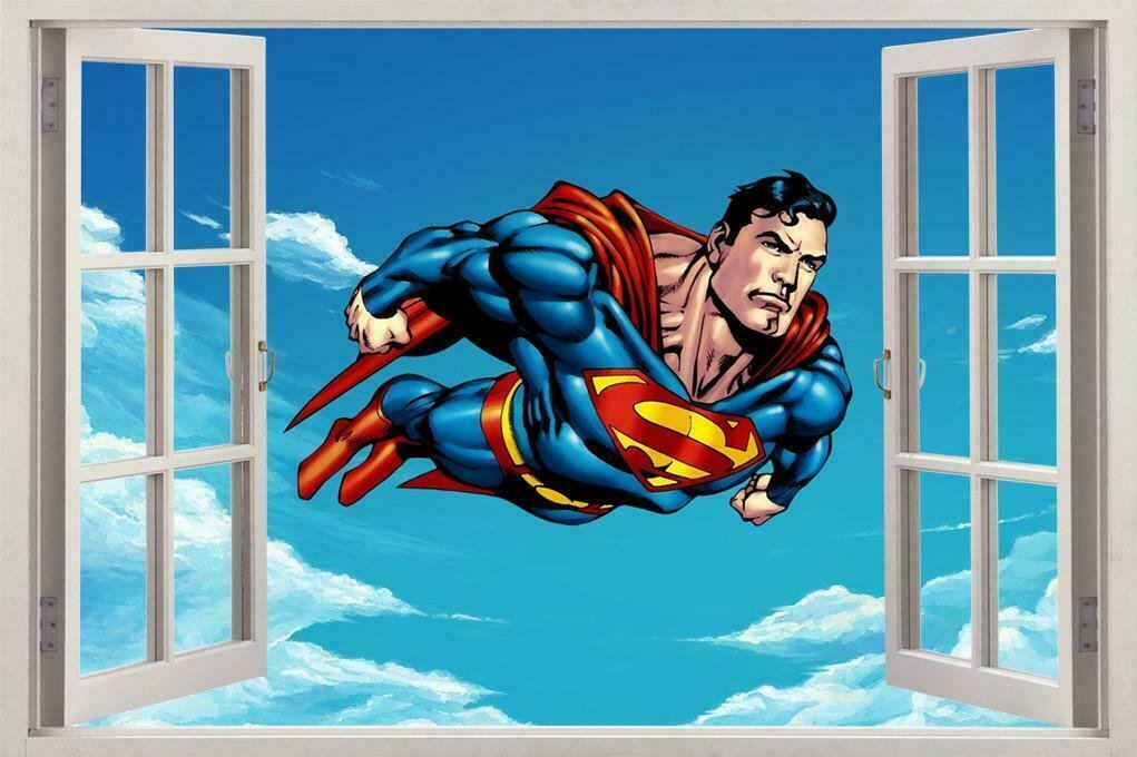 SUPERMAN 3D Window View Decal Graphic WALL STICKER Art Mural Man Of ...