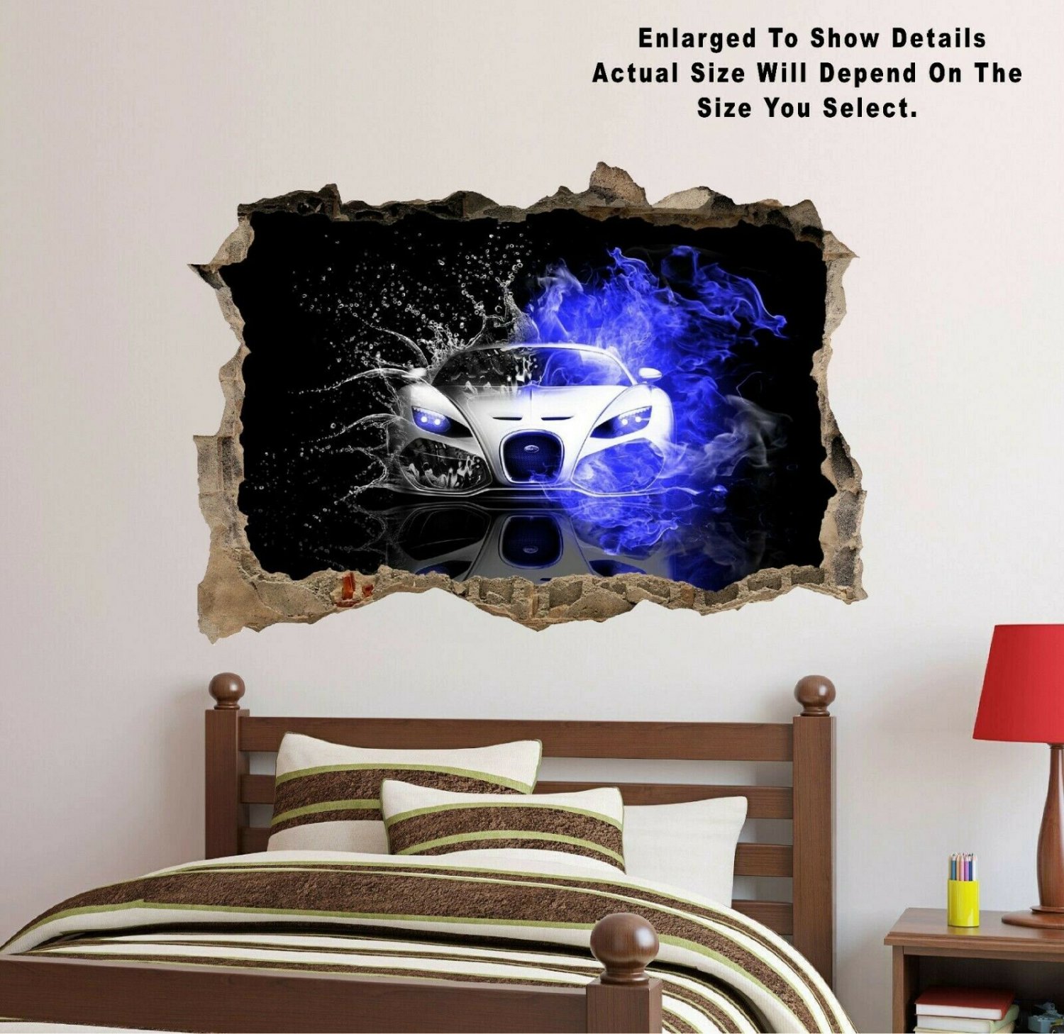 Super Sports Car Racing Bugatti 3d Smashed Wall View Sticker Poster ...