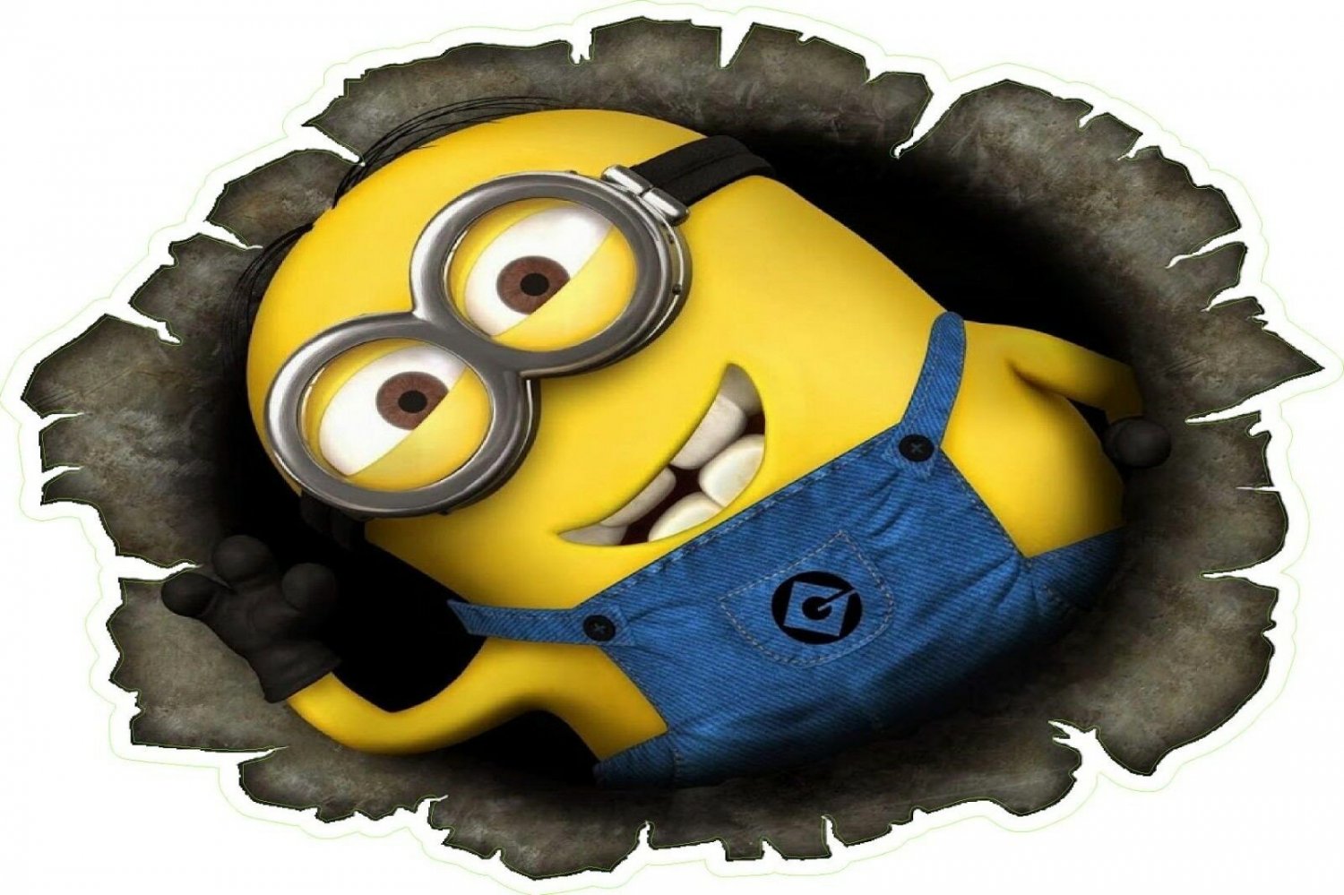 Cartoon Minions 3D Breaking Through Wall Decal STICKER Universal ...