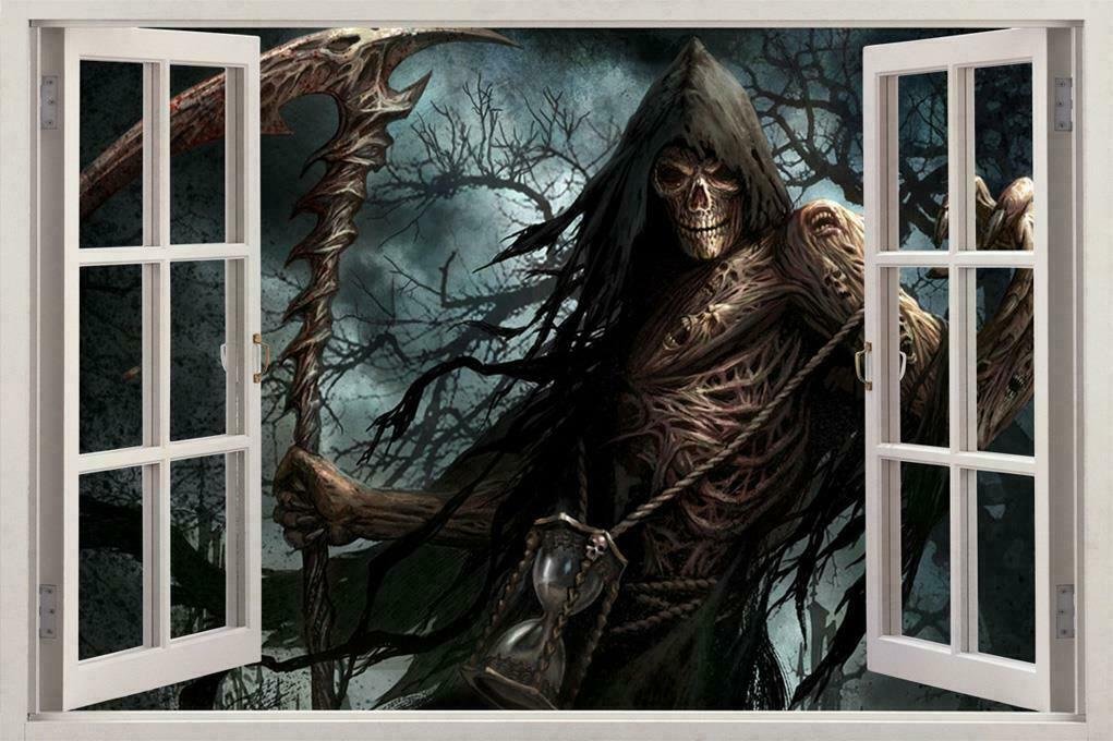 Grim Reaper Skeleton 3D Window View Decal WALL STICKER Home Decor Art ...