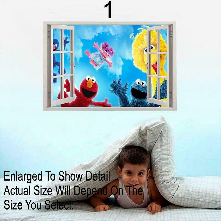 Sky View Characters Of Sticker Sesame Street Wall Window View Decal Art ...