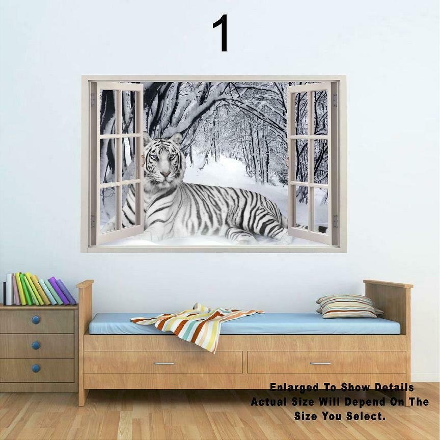 Bengal Tiger White Siberian Tiger Window View Decal WALL STICKER Art ...
