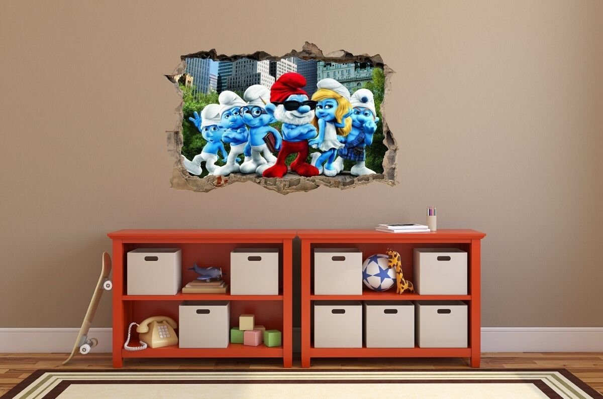 WALL STICKERS Hole in the wall The Smurfs Sticker Vinyl Decor Mural 73