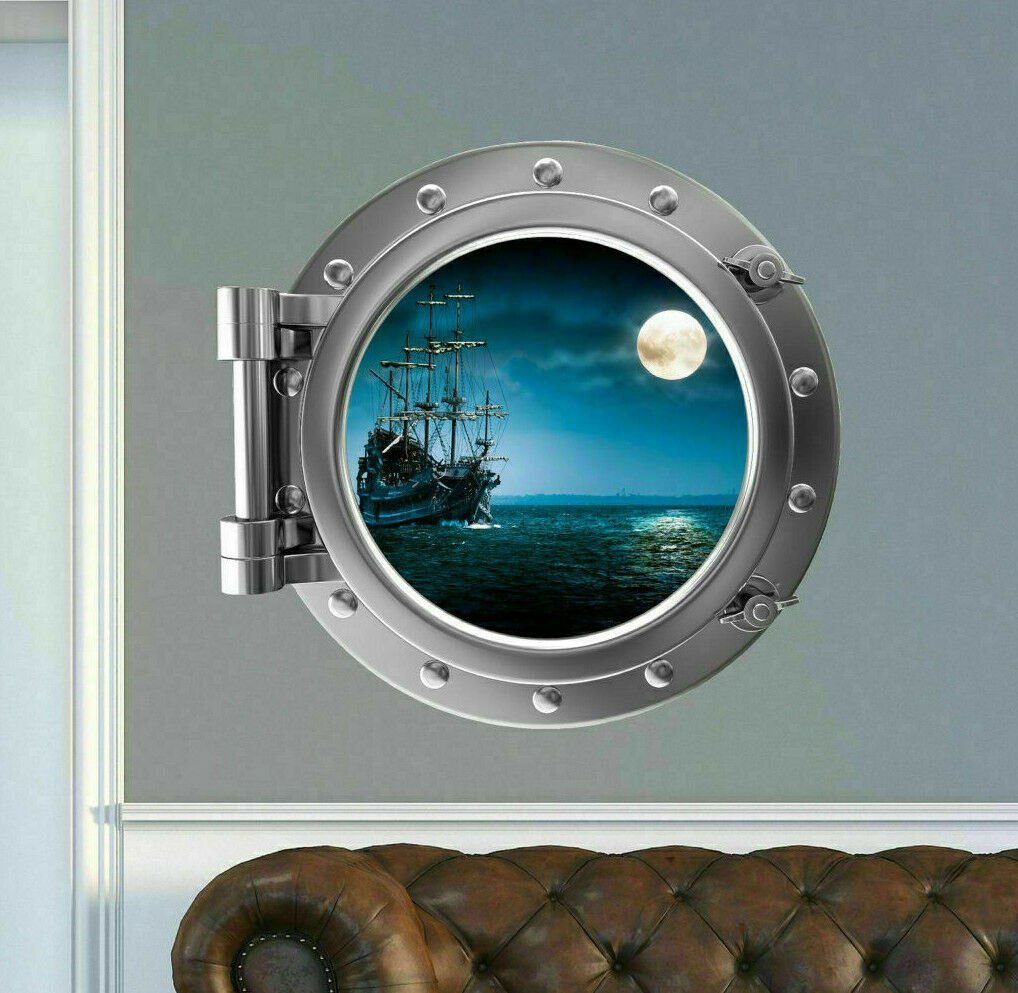 Pirate Ship PortScape Porthole Window Wall Decal Fabric Vinyl Sticker 7381