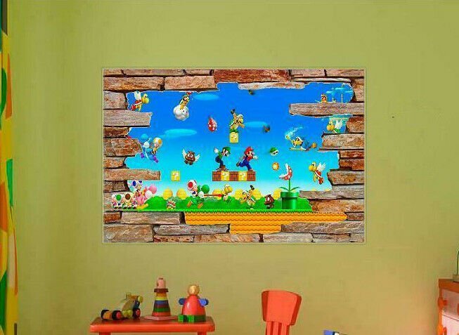 Super Smash Bros Mario Characters 3D Window Rock Decal Wall Sticker ...